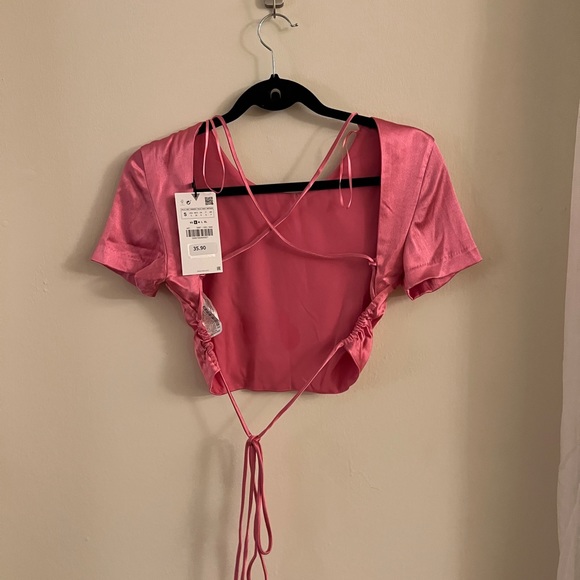 Zara | Tops | Zara Pink Satin Crop Top | Poshmark